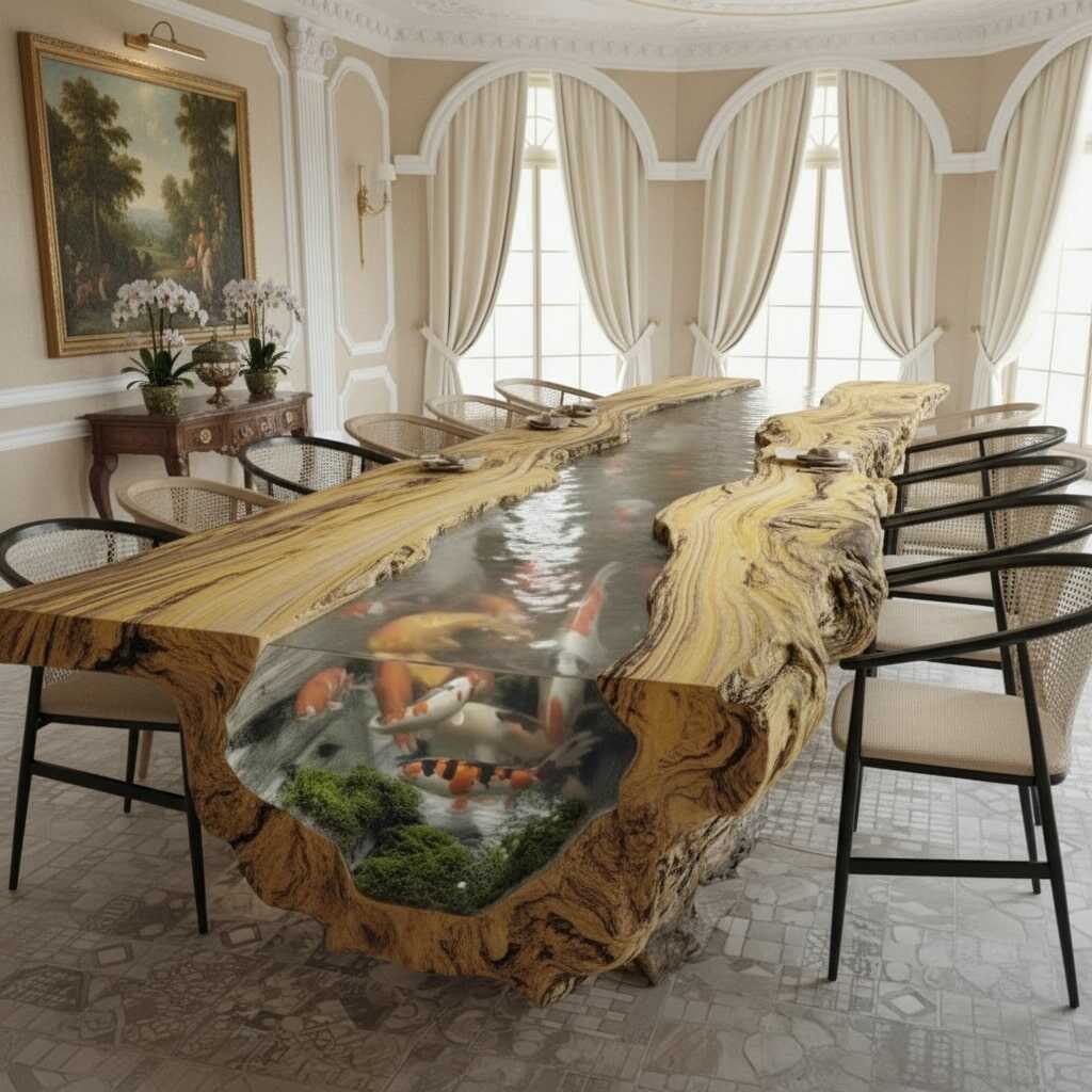Where Meals Meet Movement: Living with a Koi Pond Themed Dining Table ...